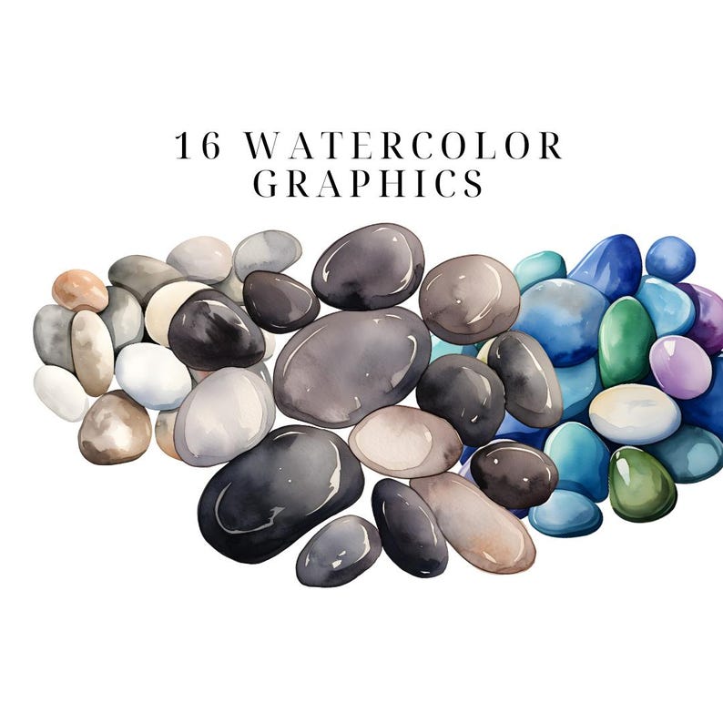 Beach Pebbles Clipart Watercolor Elements River Rocks Clipart Ocean Art ...