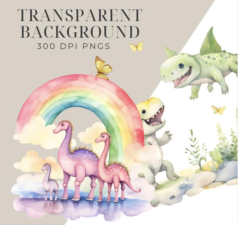 Dinosaur Clipart Bundle Cute Dino PNG Watercolor Dinosaur Art ...