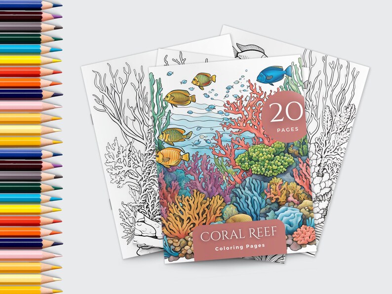 Grayscale Coral Reef Coloring Book - Relaxing Undersea Scenes - Digital ...