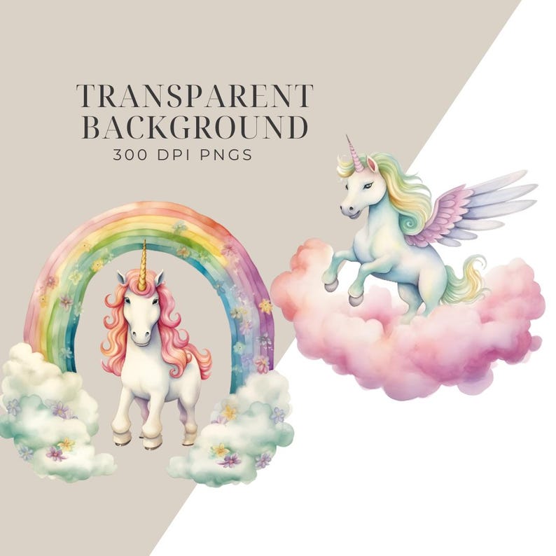 Rainbow Unicorn Clipart - Watercolor Unicorn - First Birthday ...