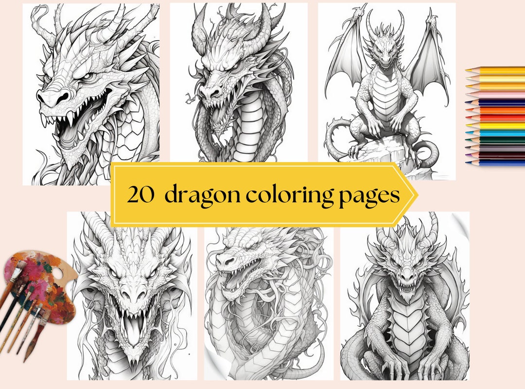 Fantasy Dragons Coloring Page | Instant Download | Dragons Coloring ...