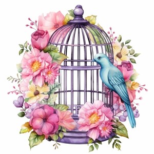 10 Floral Bird Cage JPG 300 DPI Clipart Vol 2 | Commercial Use ...