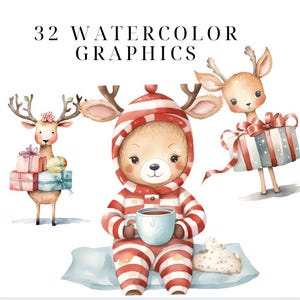 Reindeer Clipart Cute Christmas PNG Watercolor Reindeer Graphics ...