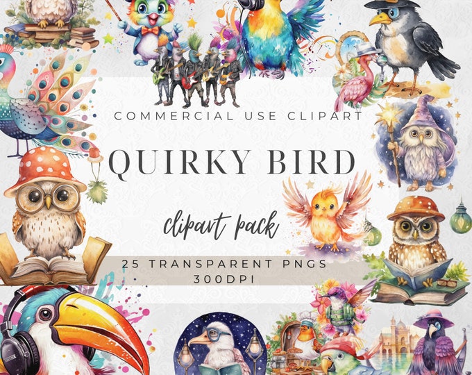 Cute Whimsical Bird Clipart 10 High Res Watercolor JPG for Junk ...