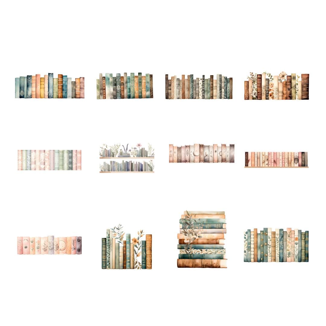 Boho Book Spine Clipart - Printable Art - Unique Designs - Perfect for ...