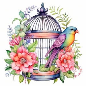 10 Floral Bird Cage JPG 300 DPI Clipart Vol 2 | Commercial Use ...