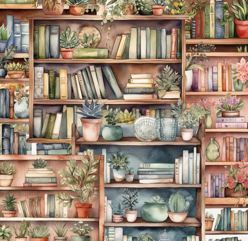 Bookshelves Clipart | Clipart Bundle | Boho Bookshelf | Library Clipart ...