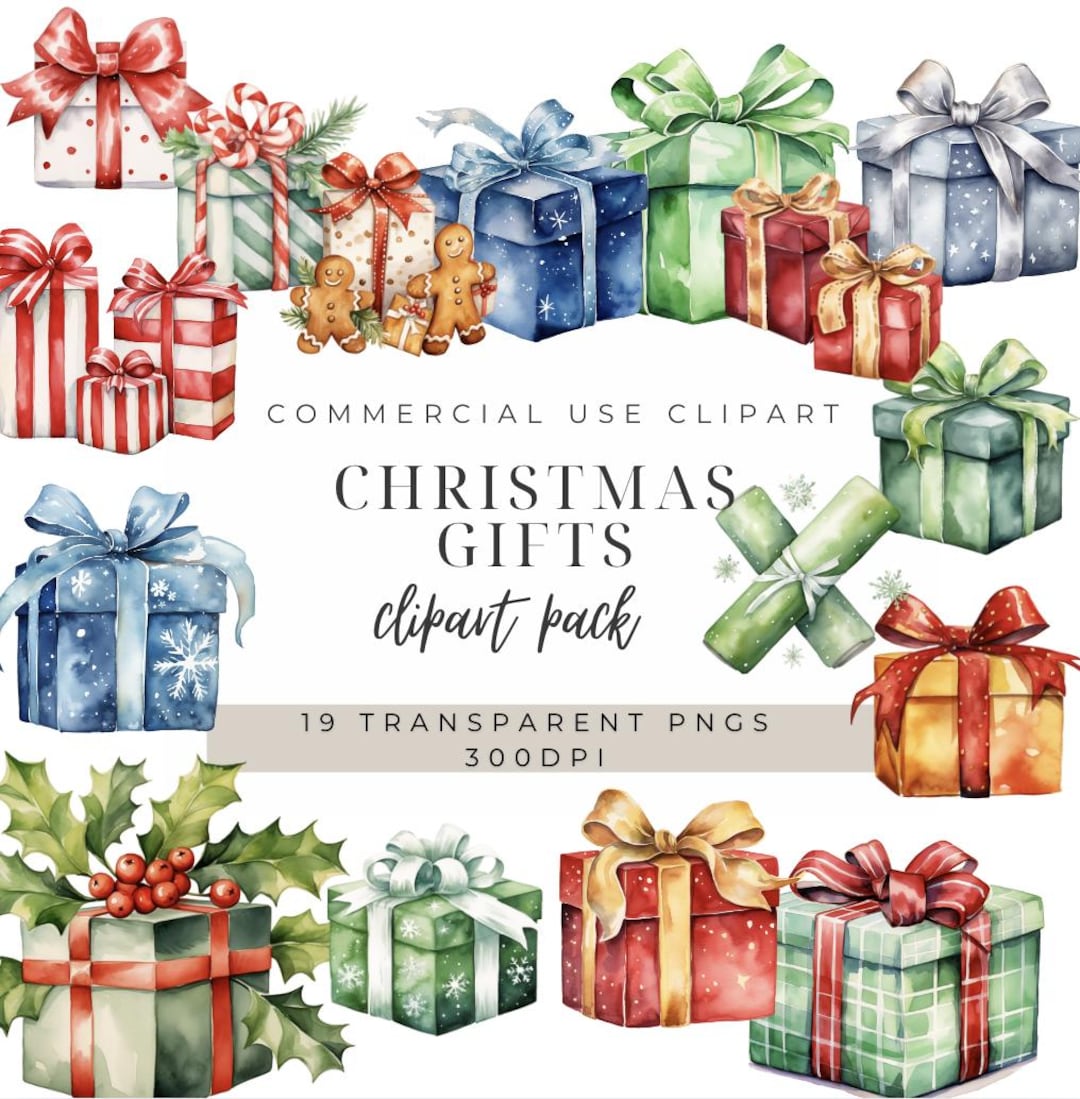 Watercolor Christmas Gift Clipart | Present Boxes PNG (digital Download ...