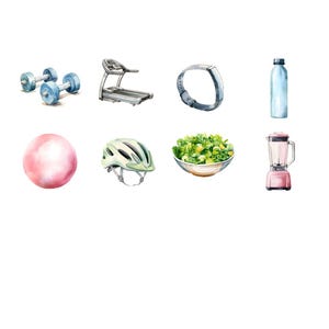 Watercolor Fitness Clipart Set: Health & Wellness Graphics (digital ...
