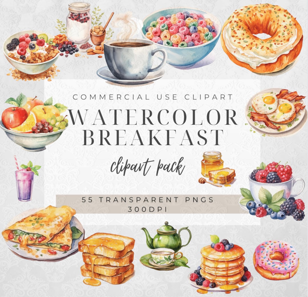Watercolor Breakfast Clipart Bundle: 55 Food Pngs (digital Download) - Etsy