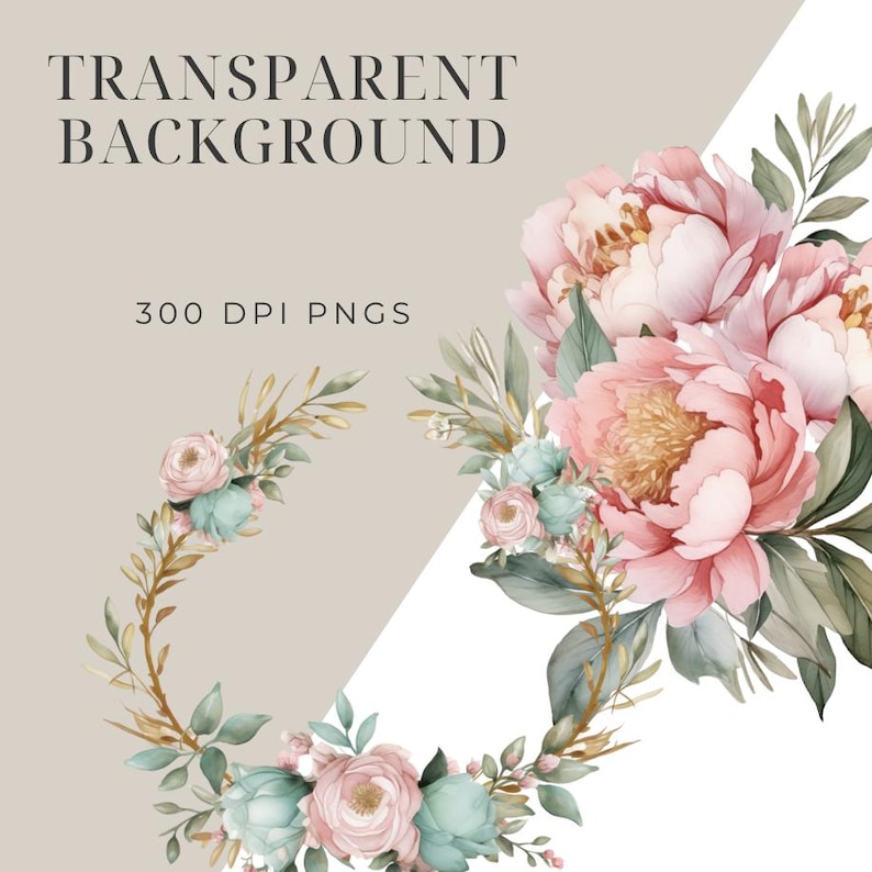 Wedding Flower Clipart Png | Green Tones | Commercial Use | Pink Mint ...