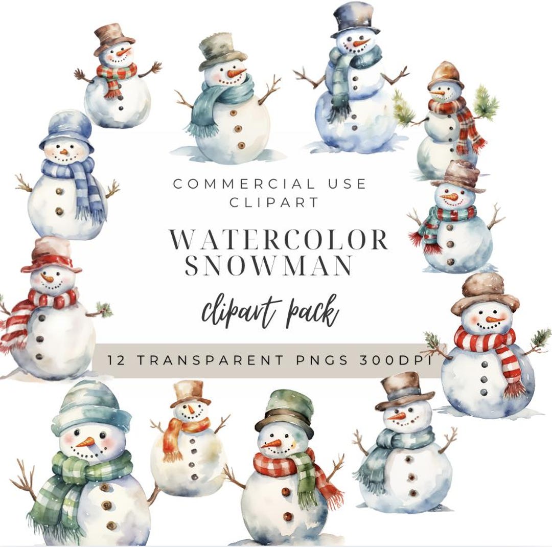 Watercolor Snowman Clipart Bundle: Winter Holiday Pngs (digital ...