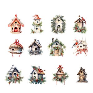 Birdhouse in Snowy Winter Clipart Watercolor Graphics for Journaling ...