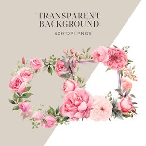 Pink Rose Frames Clipart - Watercolor Floral Designs - Instant Download ...