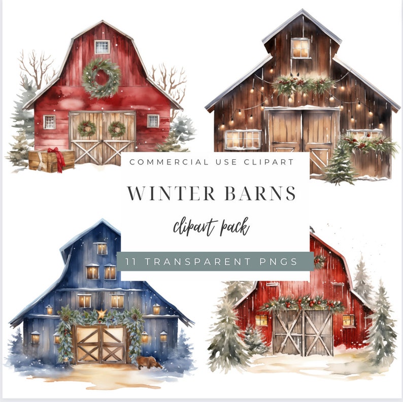 Winter Barn Clipart: Christmas Farm PNG Bundle (digital Download) - Etsy