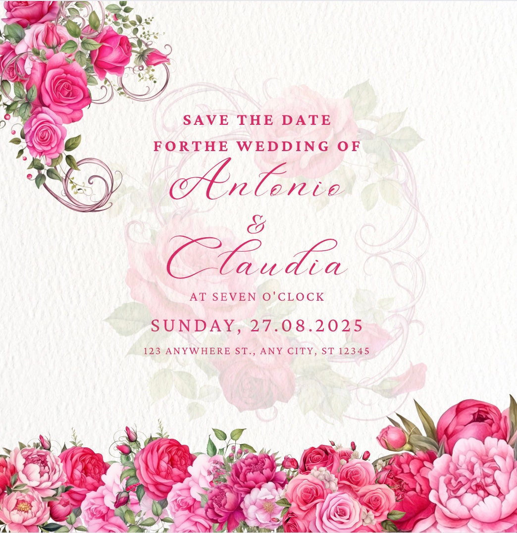 Hot Pink Floral Clipart Wedding Clipart Pink and White Digital Pink ...