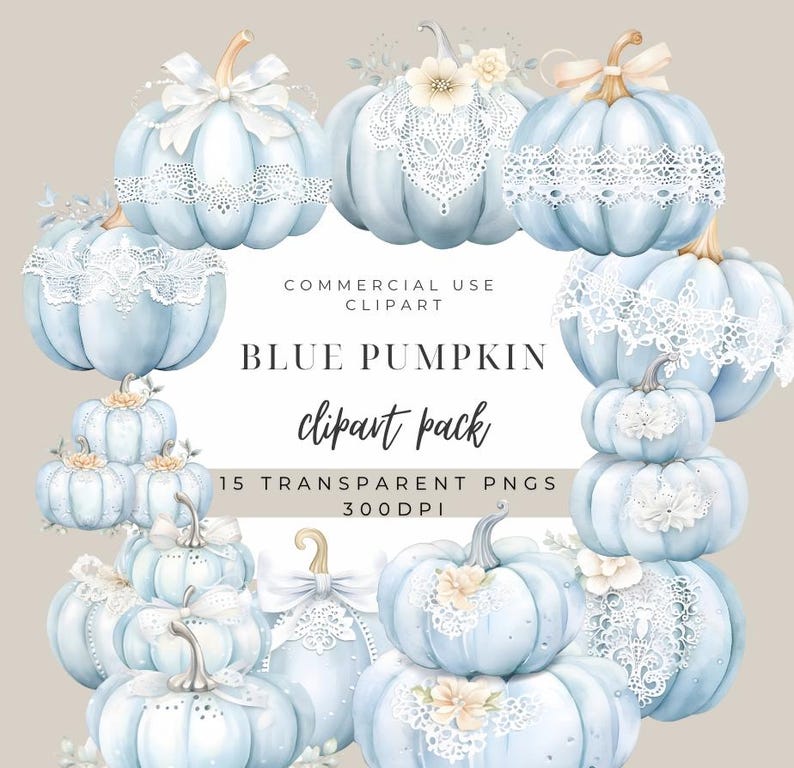 Blue Watercolor Pumpkin Clipart: Pastel Halloween PNG (digital Download ...