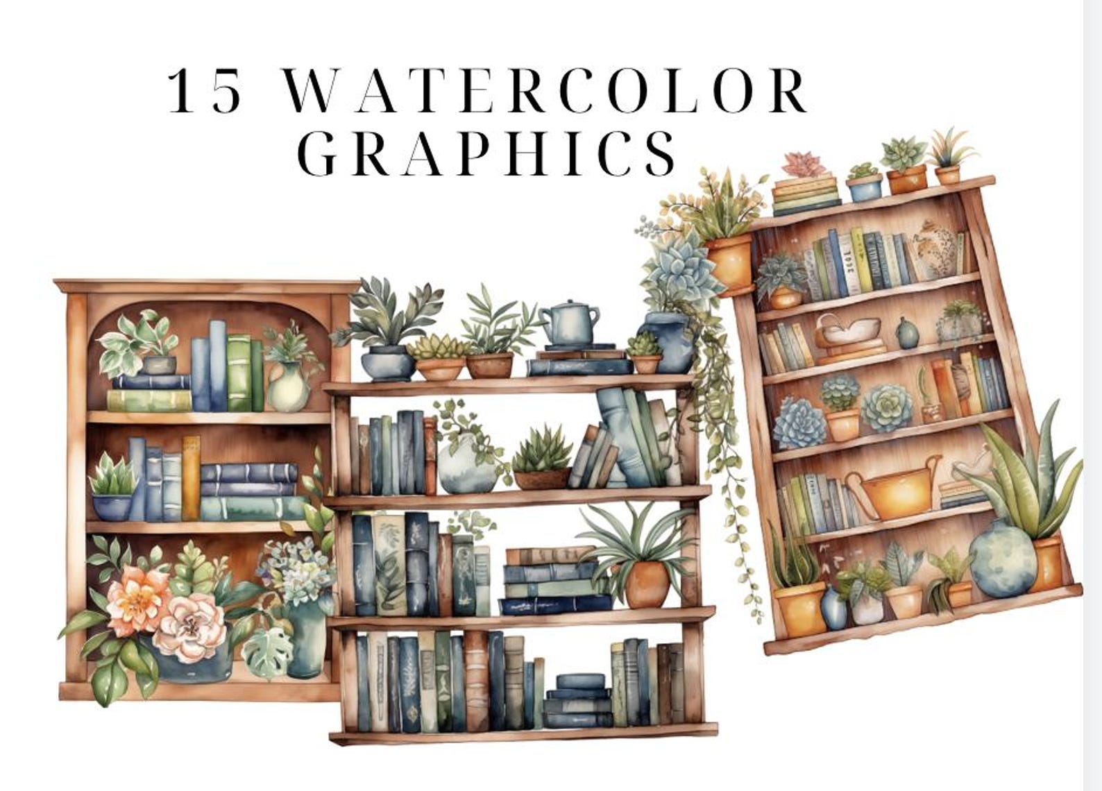 Bookshelves Clipart | Clipart Bundle | Boho Bookshelf | Library Clipart ...