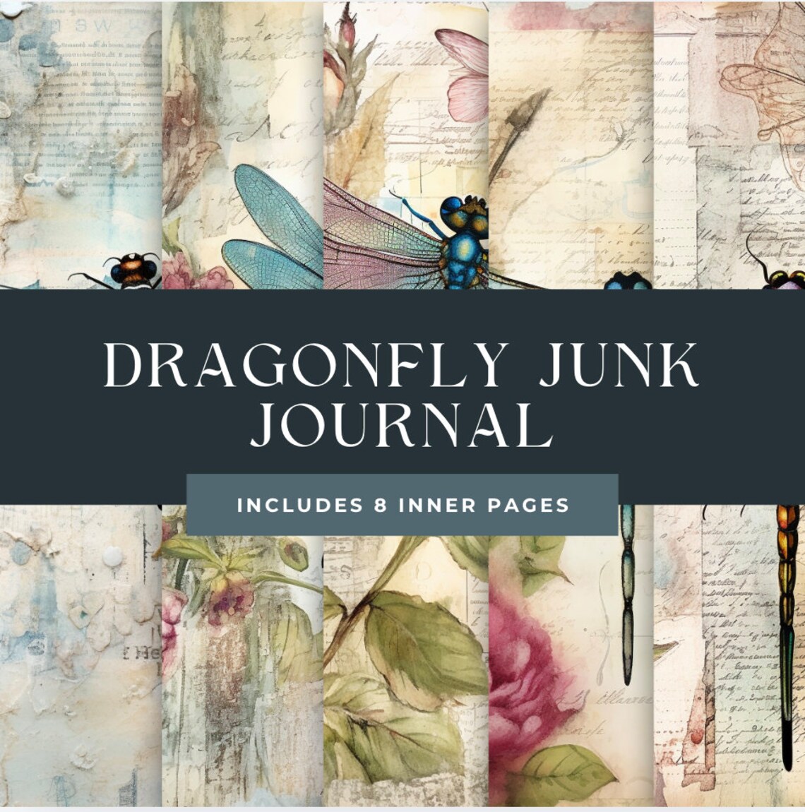 8 Dragonfly Junk Journal Pages Vol. 1 | Digital Download | Junk Journal | Printable Dragonflies ...