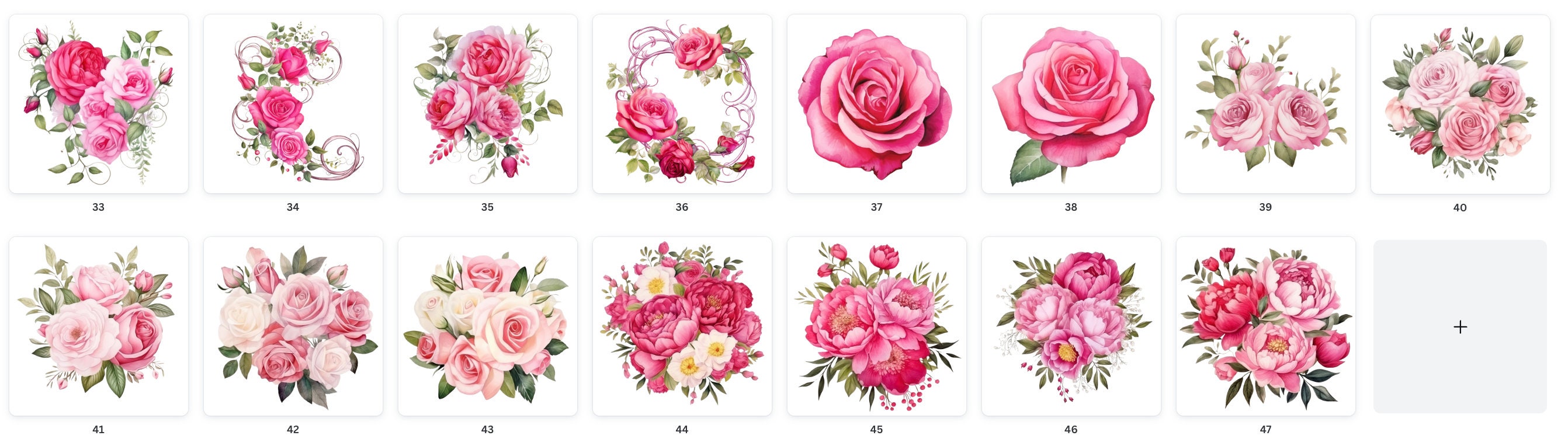 Hot Pink Floral Clipart Wedding Clipart Pink and White Digital Pink ...