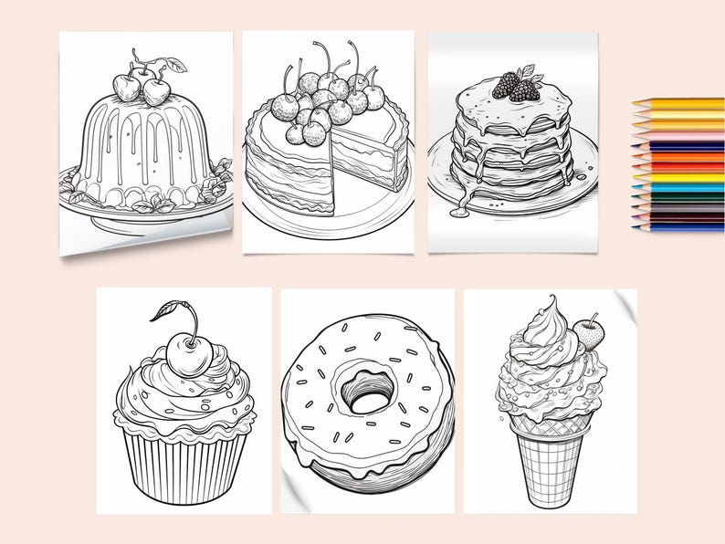 20 Desserts Coloring Pages - Printable PDF - Fun for Kids and Adults ...