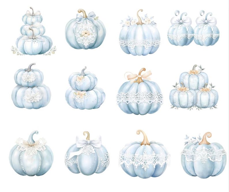 Blue Watercolor Pumpkin Clipart - Pastel Halloween - Digital Download ...