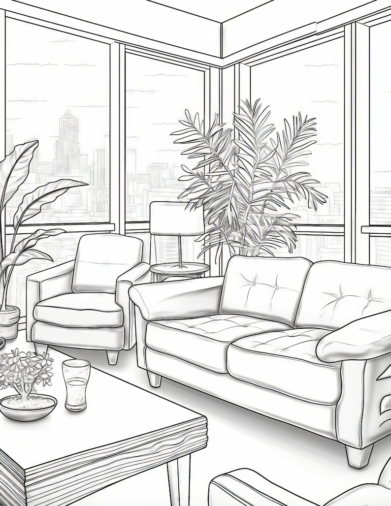 22 Interior Design Coloring Pages Adult Coloring Beautiful Living Room ...