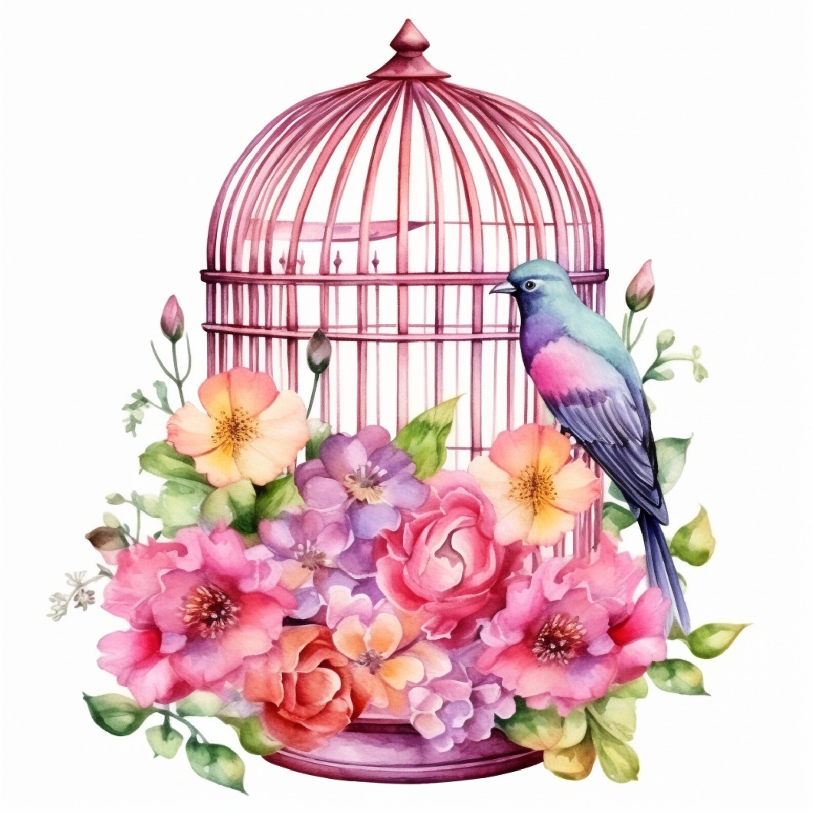 10 Floral Bird Cage JPG 300 DPI Clipart Vol 2 Commercial Use Instant ...