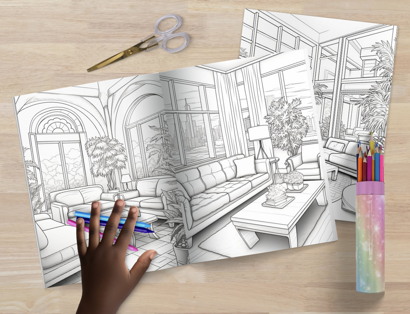 22 Interior Design Coloring Pages Adult Coloring Beautiful Living Room ...