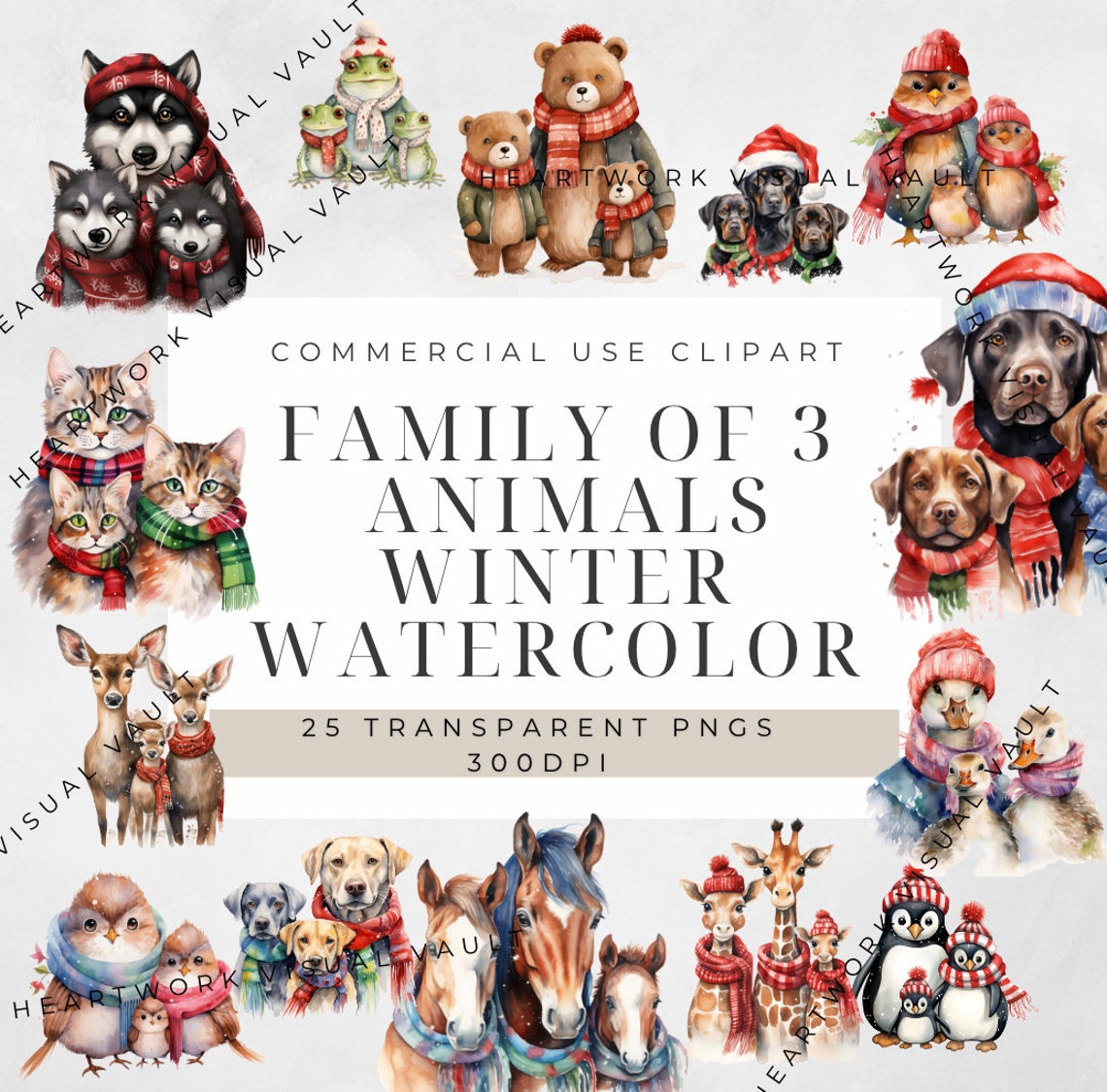 Family of 3 | Cozy Winter Clipart | Bundle Animal Family Clipart ...