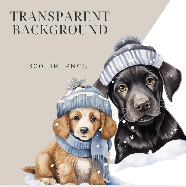 Watercolor Winter Puppies Clipart: Dog Breeds PNG Bundle (digital ...