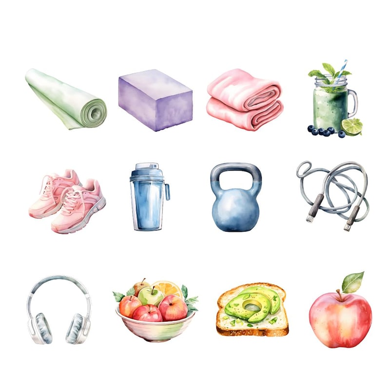 Yoga Clipart Set - Motivational Fitness Graphics - Digital Images for ...