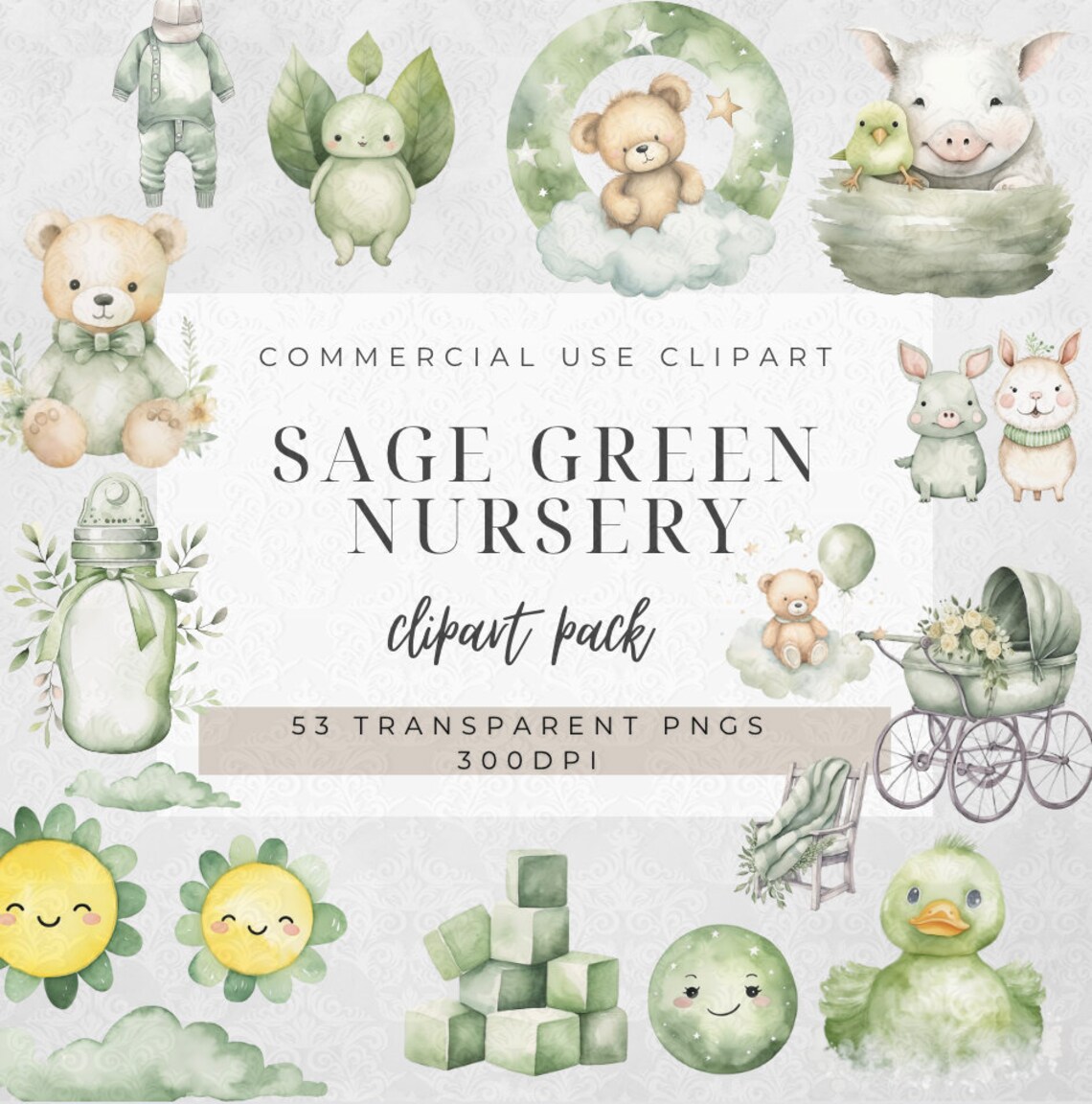 Sage Green Nursery Clipart: 53 PNG Graphics (digital Download) - Etsy
