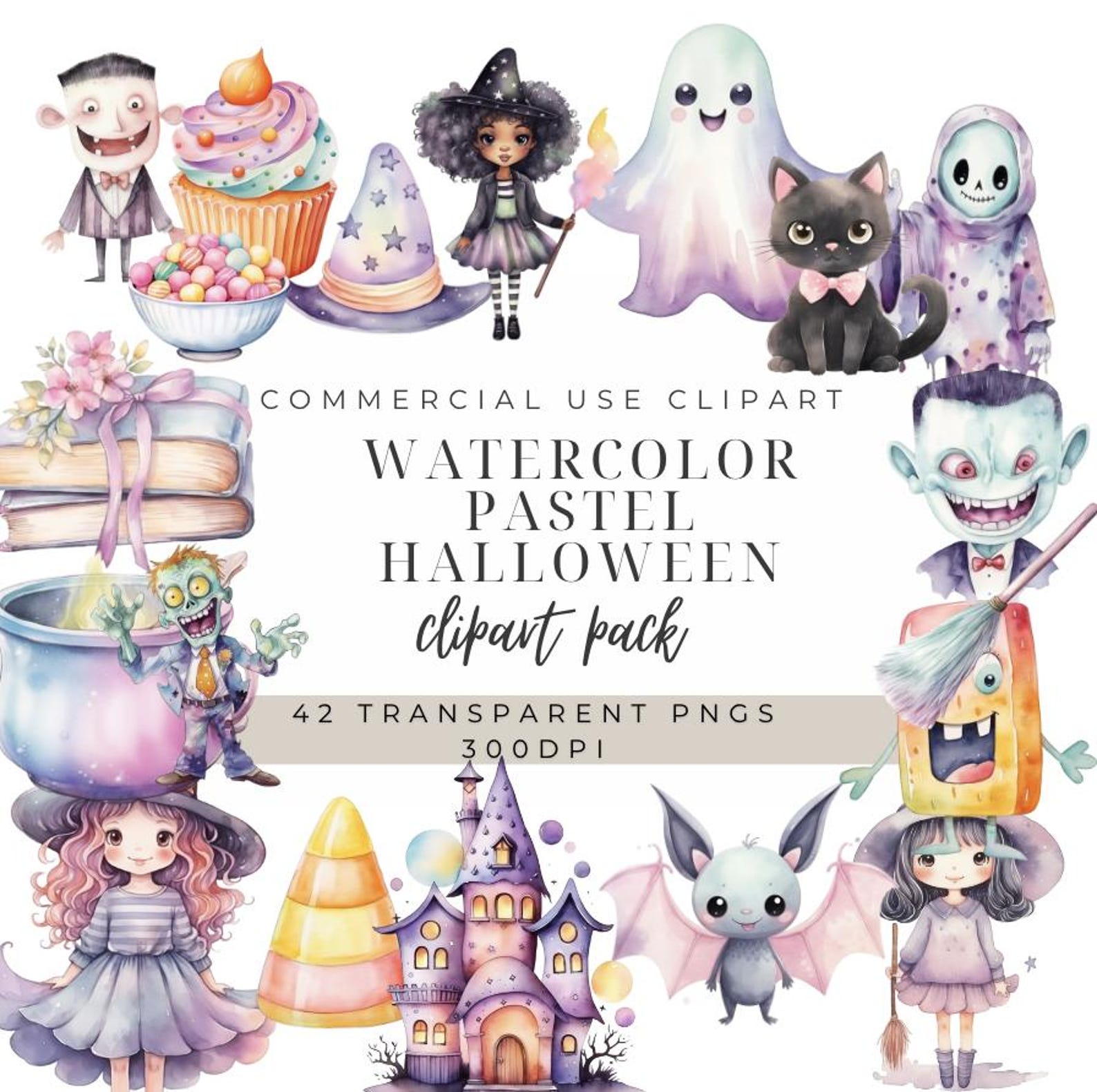 Commercial Use | Pastel Halloween | Watercolor Halloween Clipart ...