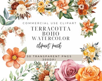 Autumn Watercolor Clipart Fall Floral Clipart Bohemian Flower Clipart ...