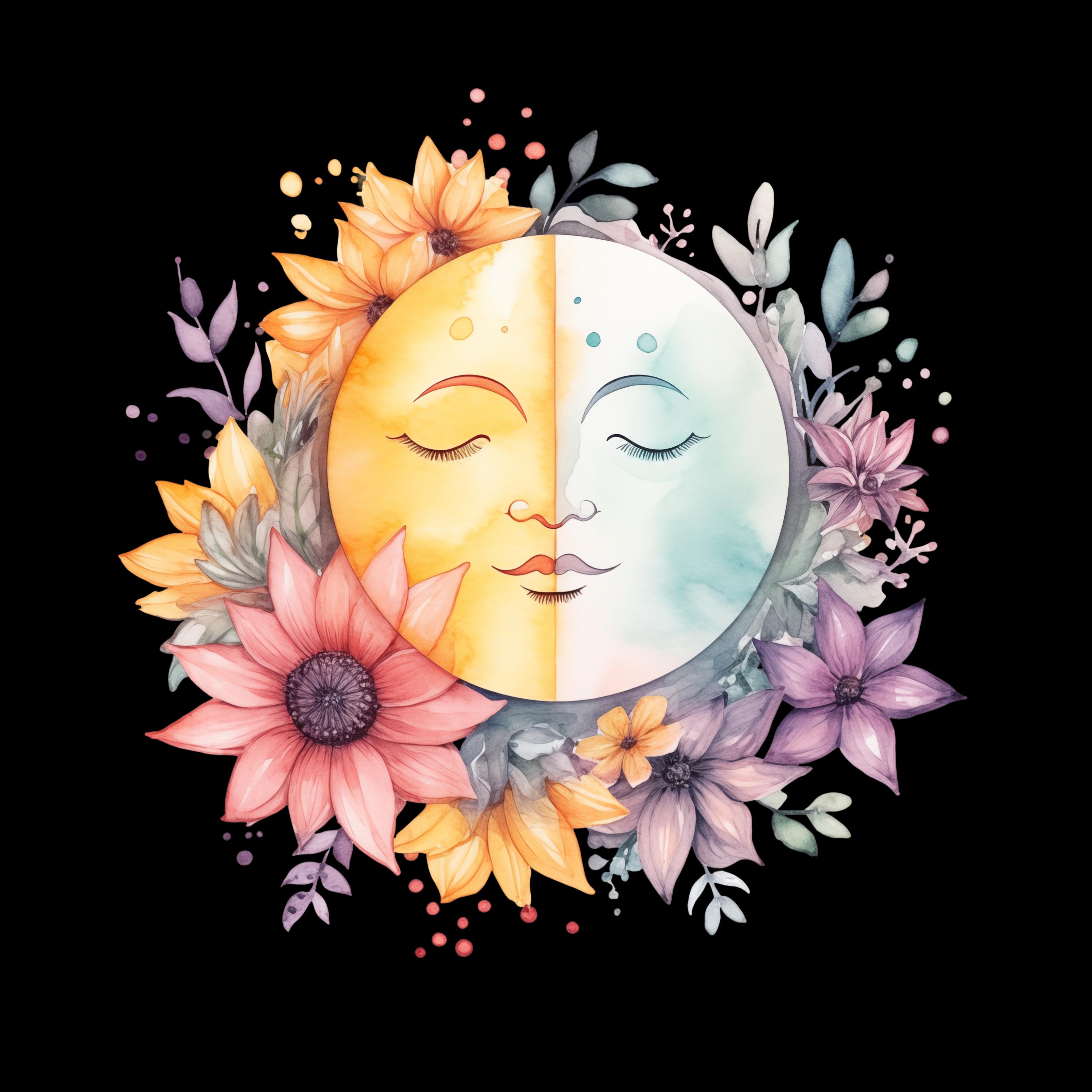 Watercolor Sun and Moon Clipart: Celestial Nursery Decor (PNG Instant ...
