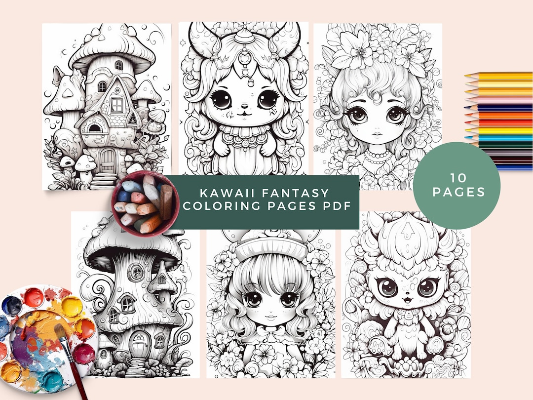 Kawaii Fantasy Coloring Pages: Fun Activity Book (printable PDF) - Etsy