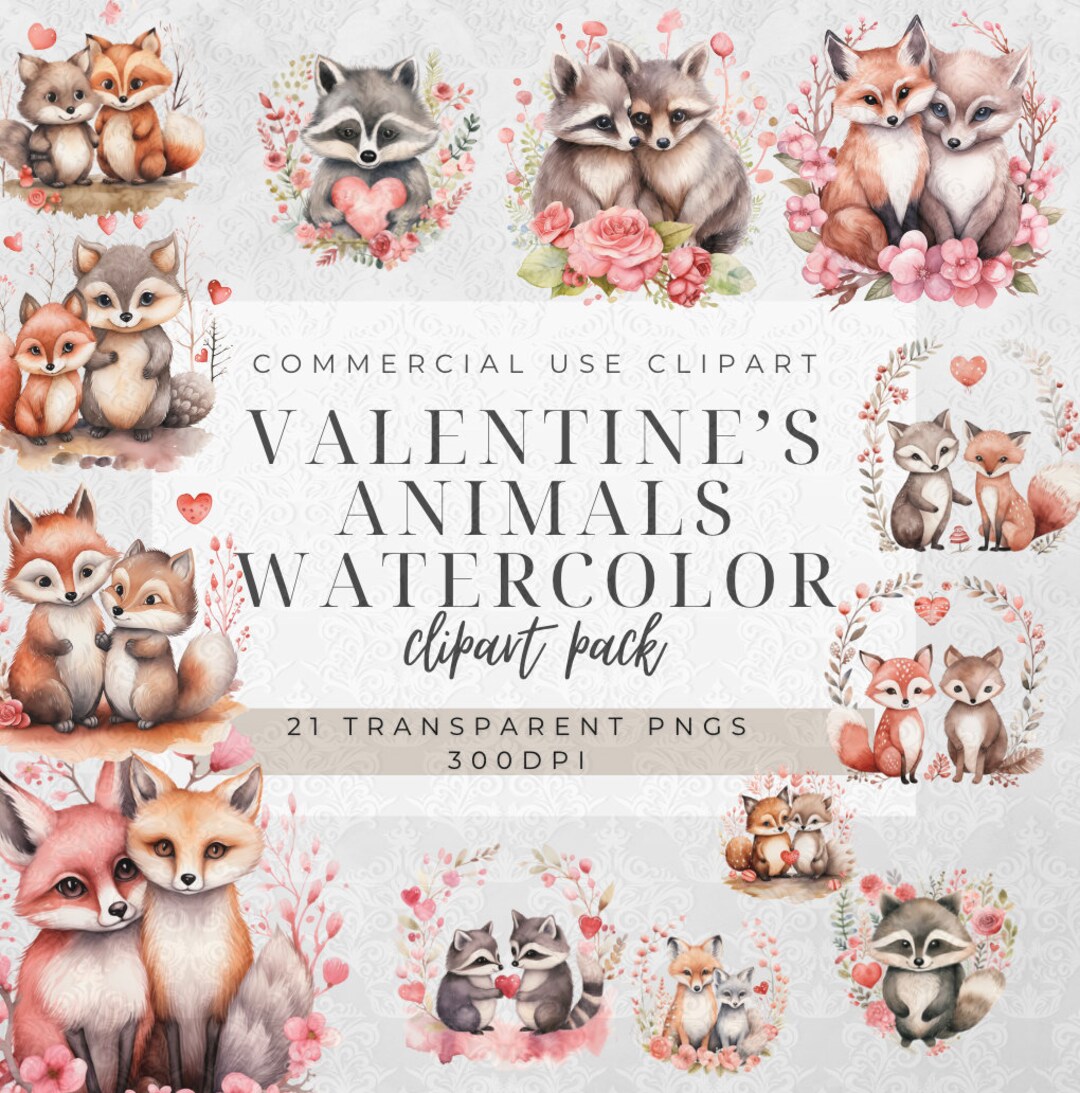 Woodland Animals Valentines Clipart: Forest Animal Images (digital ...