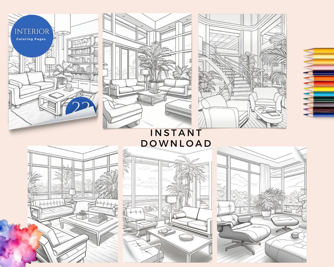 22 Interior Design Coloring Pages | Adult Coloring | Beautiful Living ...