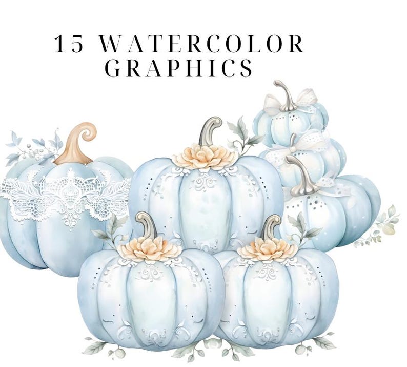 Blue Watercolor Pumpkin Clipart - Pastel Halloween - Digital Download ...
