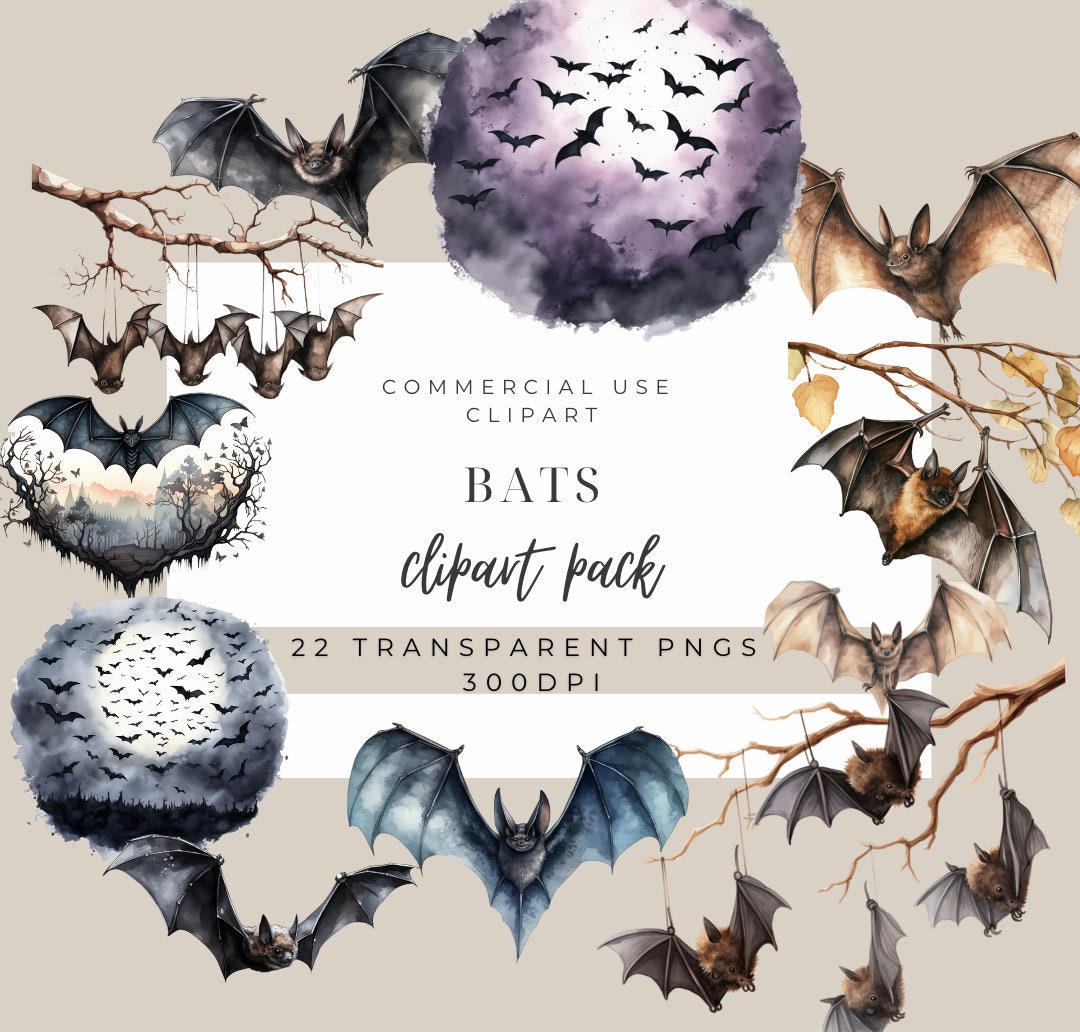 Bats Clipart | Spooky Halloween Clipart | Watercolor Bats Pngs ...