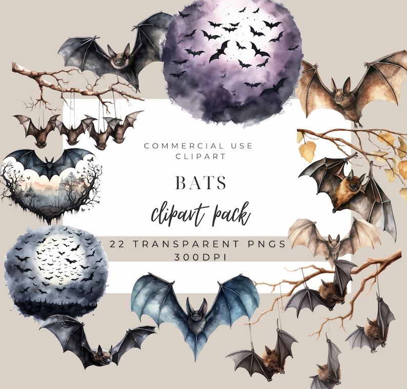 Bats Clipart | Spooky Halloween Clipart | Watercolor Bats Pngs ...