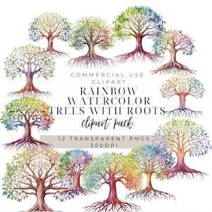 Rainbow Watercolor Tree With Roots Clipart | Transparent Background ...