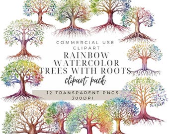 Rainbow Watercolor Tree With Roots Clipart | Transparent Background ...