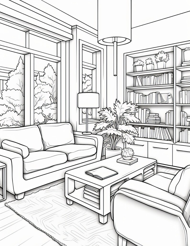 22 Interior Design Coloring Pages Adult Coloring Beautiful Living Room ...