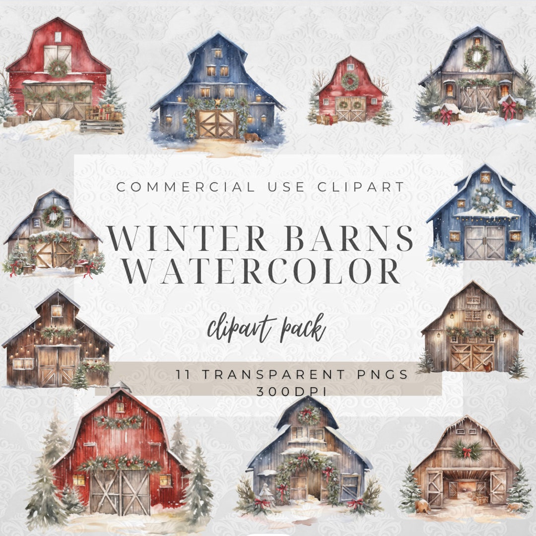 Farm Barn Clipart | Christmas Red Barn Clipart | Winter Barns ...