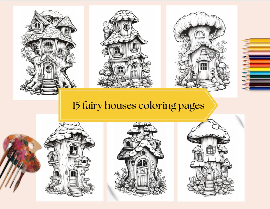Fairy Houses Coloring Pages | Digital Download Coloring Pages ...
