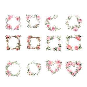 Pink Rose Frames Clipart - Watercolor Floral Designs - Instant Download ...