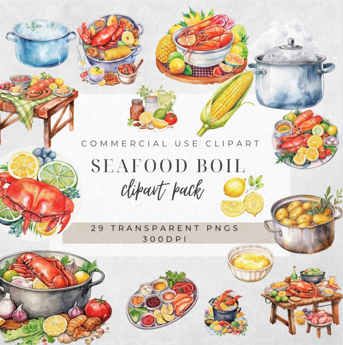 Seafood Boil Clipart: 29 Transparent PNG Designs (digital Download) - Etsy