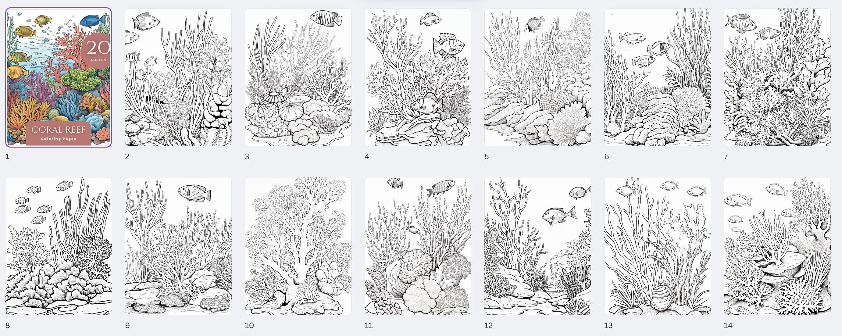 Grayscale Coral Reef Coloring Book Relaxing Undersea Scenes Digital ...